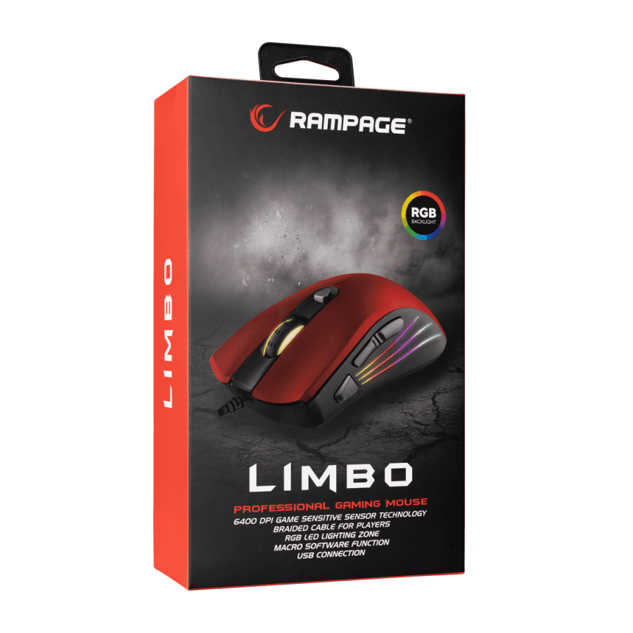 Rampage Miš gaming SMX-R33 LIMBO /red, Macro, 6400dpi, RGB LED, Crveni ...